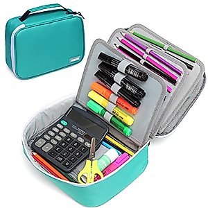 VASCHY Large Pencil Case, Art Color Pencils Pouch with Detachable Layers Multiple Zip Pockets for School Office Stationary Organization Turq
