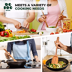 Bkiok Wooden Spoons for Cooking, Teak Wooden Utensil Set, Handmade Cooking Utensil Set with Spoon Rest and Utensils Holder (9Pcs)