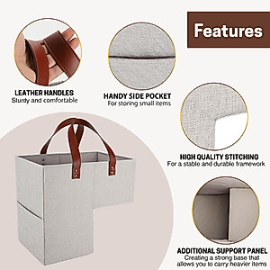 SAM AND MABEL Stair Baskets for Carpeted and Wooden Stairs - 16” L x 9.5” W x 16” H Foldable Staircase Basket with Handles, Stair Step Storage Organizer for Home Office Decor (Grayish Beige)