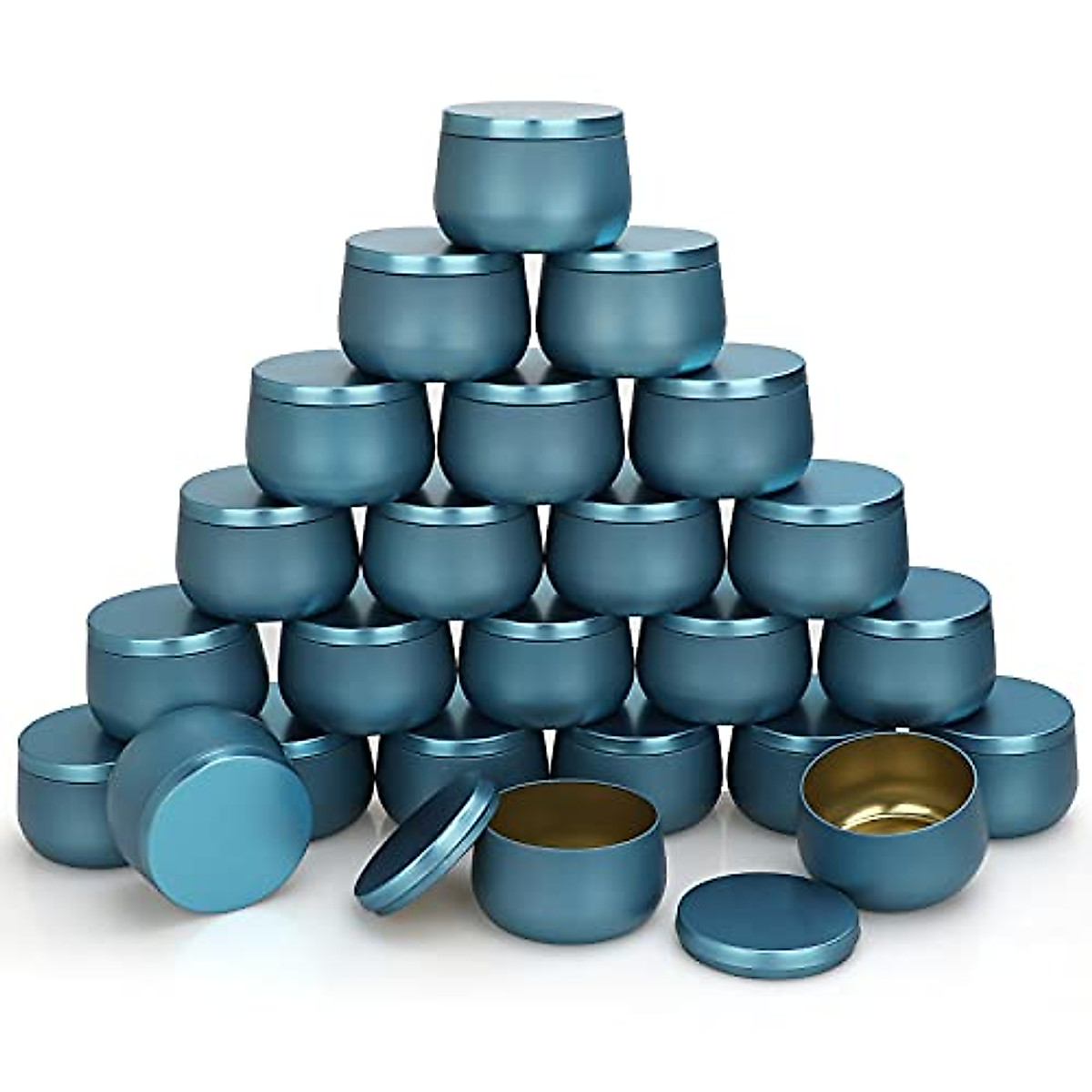 LAJDL Candle Tin 24 Piece, 8 oz, Metal Round Candle Containers with Lid, Candle Jars for DIY Candle Making,Arts & Crafts, Storage Candle Making Party Supplies(Blue),AM-C-08-1