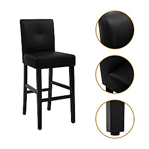 CangLong Stylish Upholstered Height Barstools with Solid Wood Legs for Kitchen, Dining, Bedroom, Set of 2, Black