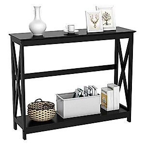 Yaheetech Console Table for Entryway, 2 Tier Entryway Table Bookshelf Accent Table w/Storage Shelf Living Room Entry Hall Foyer Table Furniture, Black,X-Design