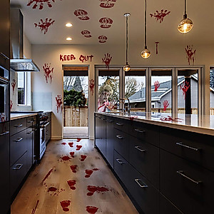 Halloween Party Decorations Zombie Vampire Halloween Party Decor Bloody Hand Footprints Window Wall Decals Zombie Vampire Party Supplies Decorations for Kids Party Floor Sticker Clings