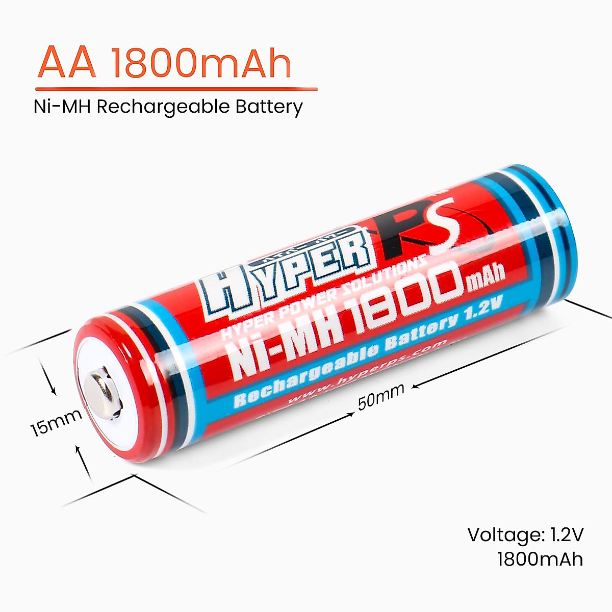 HYPERPS (8-Pack) 1.2V AA 1800mAh Ni-MH Rechargeable Battery for High-Drain Devices, Quick Charge