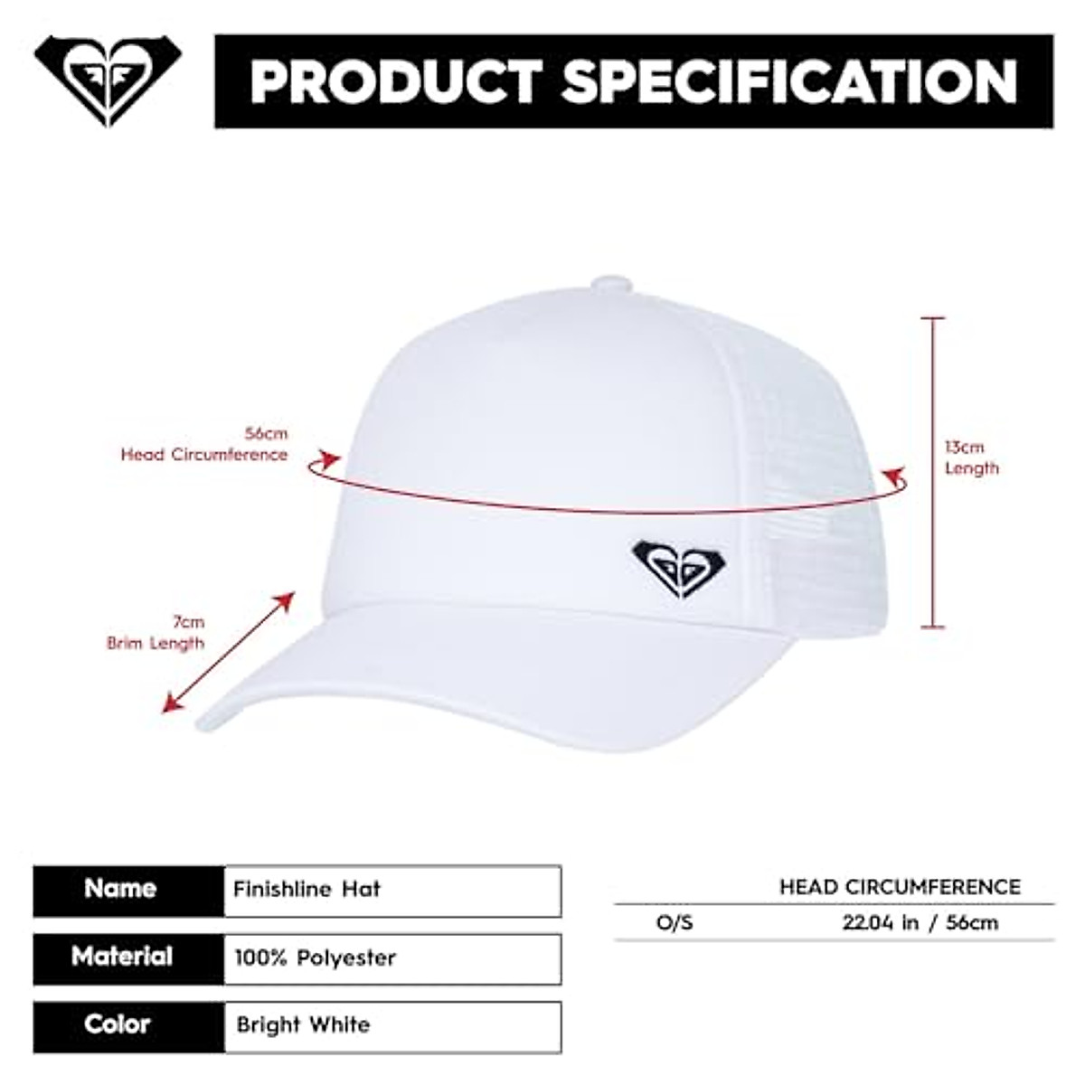 Roxy Women's FINISHLINE HAT, Bright White EXC, One Size