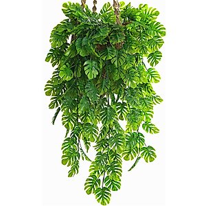 CATTREE Artificial Monstera Vines 2 Pack, Fake Ivy Tropical Leaf Jungle Leaves Plant Vine Greenery Artificial Hanging Plants for Home Kitchen Garden Office Wedding Wall Decoration