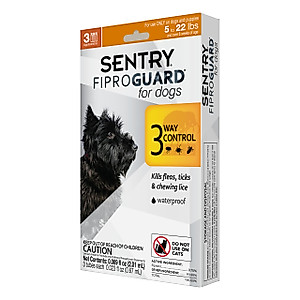 Sentry Fiproguard for Dogs, Flea and Tick Prevention for Dogs (5-22 Pounds), Includes 3 Month Supply of Topical Flea Treatments