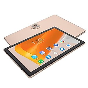FECAMOS 2 in 1 Tablet, Gold 10.1 Inch FHD Tablet Octa Core CPU Dual SIM Dual Standby 100‑240V with Keyboard for Travel for Android 12 (US Plug)