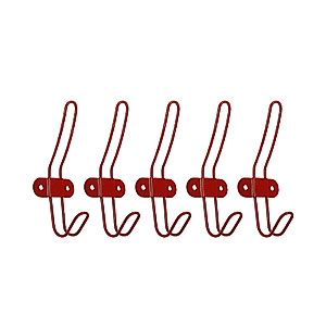 Pastlla 5pcs Coat Hooks Farmhouse Hooks Wall Mounted Vintage Double Coat Hangers Hat Hook Decorative Wall Mounted Rustic Coat Hooks Red