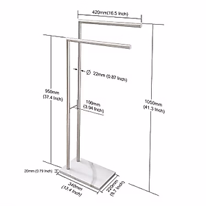 EADOT 41 Inch Standing Towel Rack Double L Shape Bath Towel Sheet Holder with Marble Base for Bathroom Floor Next to Tub or Shower Towel Stand for Bathroom Floor Stainless Steel Brushed Nickel