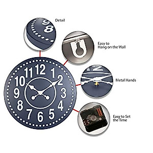 Infinity Instruments Gunmetal 20 inch Farmhouse Wall Clock Living Room Decor Metal Frame Decorative (Blue)