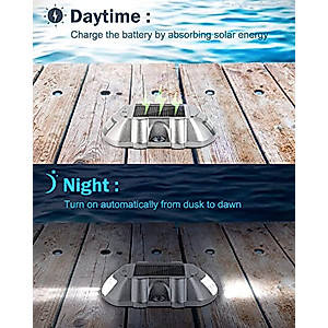 JACKYLED Solar Dock Lights Outdoor 8-Pack Solar Powered Driveway Lights IP68 Waterproof LED Step Lighting Road Markers for Boat Deck Path Garden Walkway Backyard, Bright White