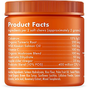 Allergy Relief Chews for Dogs & Immune & Digestive Supplement with Wild Salmon Oil Kelp Colostrum Turmeric Probiotics & Bee Pollen for Seasonal Allergies Anti Itch, Skin Hot Spots 120 Soft Treats