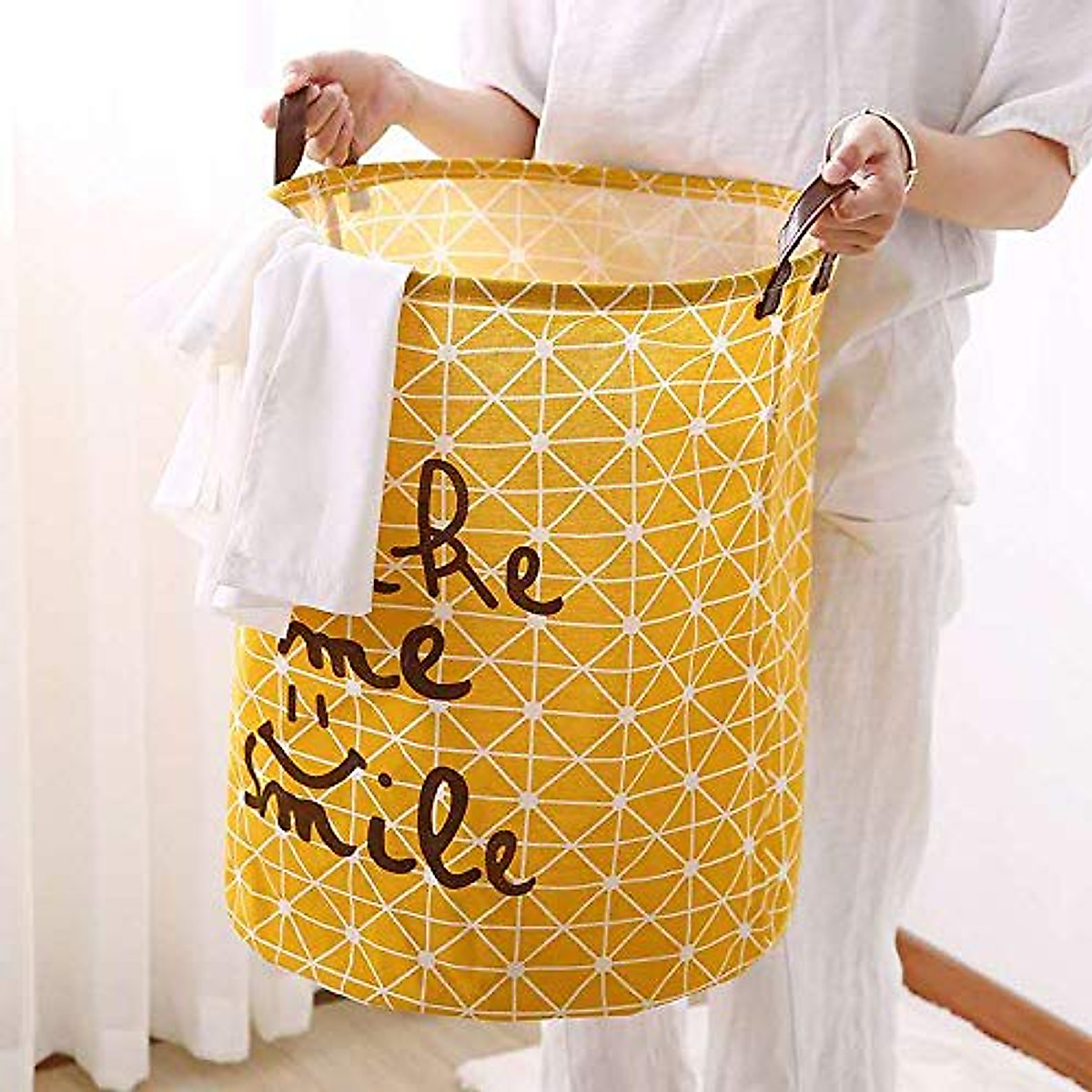 Storage Baskets Waterproof Foldable Organizer Large Storage Bins for Dirty Clothes Home and Office Toy Organizer Laundry Hamper(Yellow triangle)