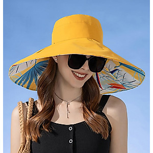 Super Wide Brim Sun Hat for Women Packable Reversible Double-Side-Wear Hats UV Protection Summer Beach Bucket Cap Black