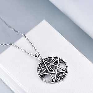 YFN Pentacle Pentagram Necklace Sterling Silver Tree of Life Pentacle Pentagram Pendant Necklace Pagan Witch Jewelry Gifts for Women Men
