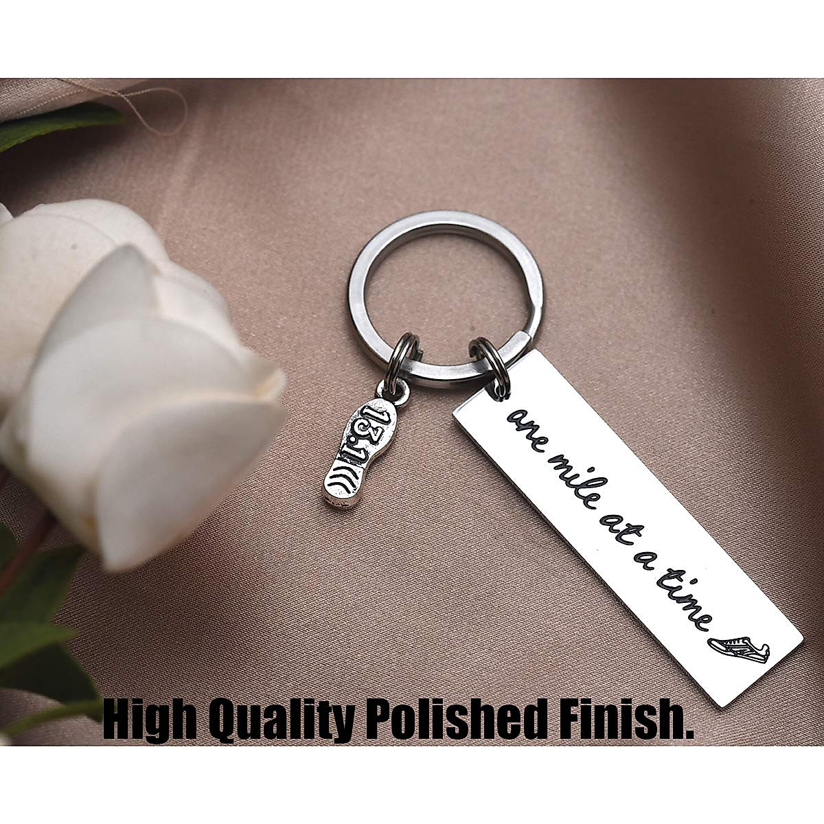 LParkin Runners Cross Country Marathon Keychain Jewelry Coach Training One Mile at A Time Gift for Track and Field Charm Stainless Steel (13.1)