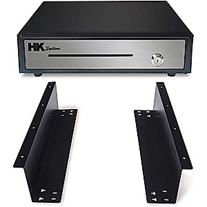 HK SYSTEMS 16" Heavy Duty Black "Push" Open Cash Drawer, 5B5C with Under Counter Mounting Metal bracket
