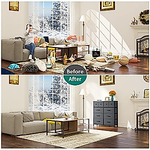 YITAHOME 10 Drawers Fabric Dresser, Dresser for Bedroom, Nursery, Closets, Tall Chest Organizer Unit with Sturdy Steel Frame, Wooden Top, Black Ash