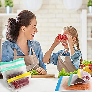 Reusable Food Storage Bags, 18 Pack BPA Free Reusable Freezer Bags, Leakproof Storage Bag for Food (6 reusable gallon bags & 6 reusable sandwich bags & 6 reusable snack bags)