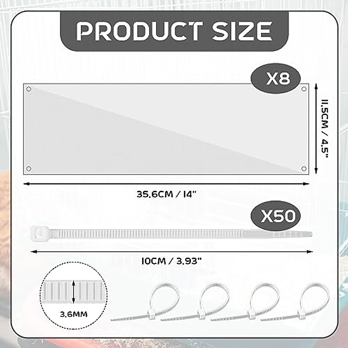 Sweetude 16 Pcs Pet Cage Liner 14'' x 4.5'' Cage Urine Guard Side Lining Clear Sheet Rabbit Guinea Pig Side Lining with Holes Zip Ties for Hedgehog Hamster Chinchilla Rabbit and Other Small Animals