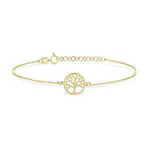 GELIN 14k Solid Gold Tree of Life Family Bracelet Adjustable Bracelet for Women