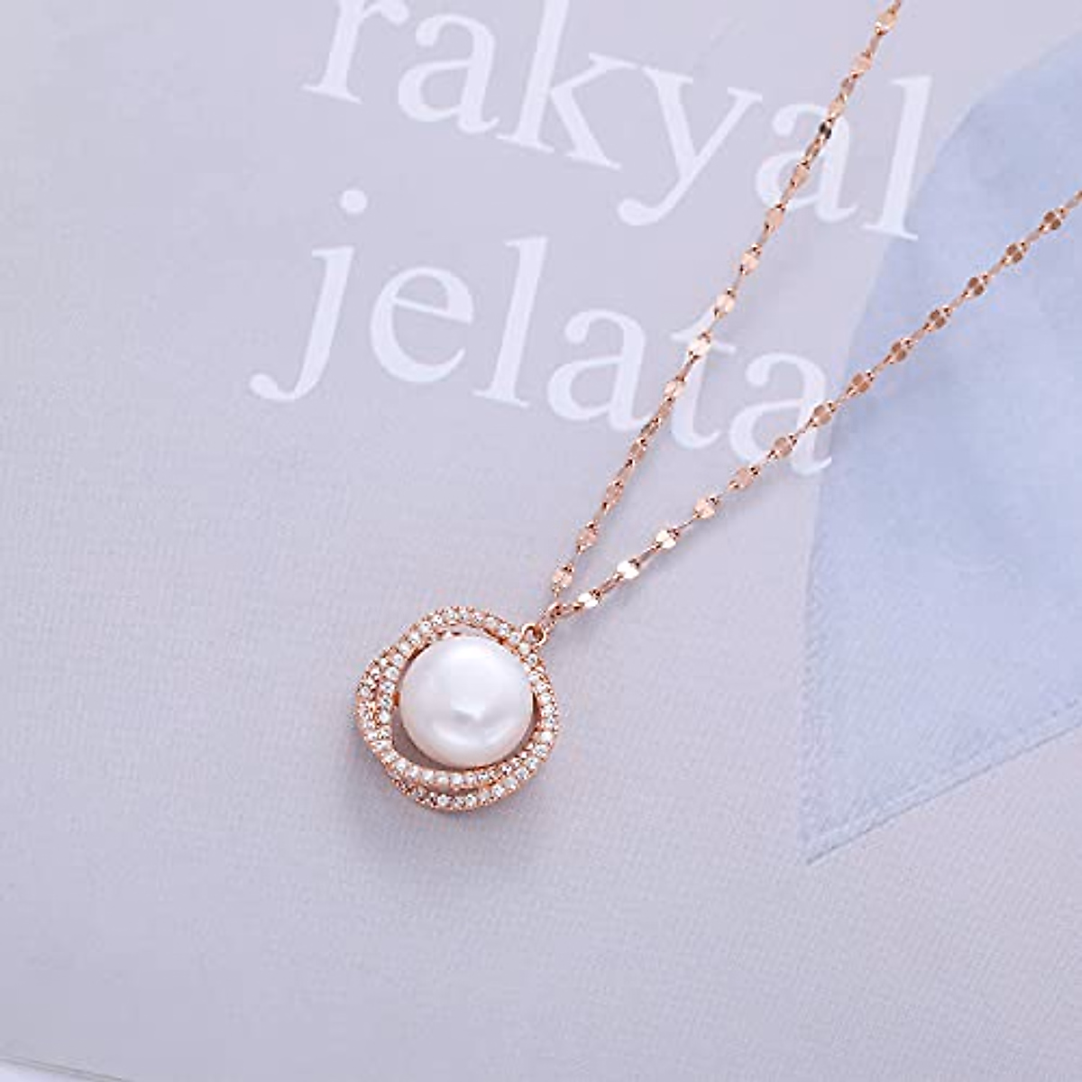 EYESHOCK 10-11mm Single Freshwater Pearl Necklace for Women, Rose Gold Plated Sterling Silver Cubic Zirconia Pendant Necklace for Women's Jewelry