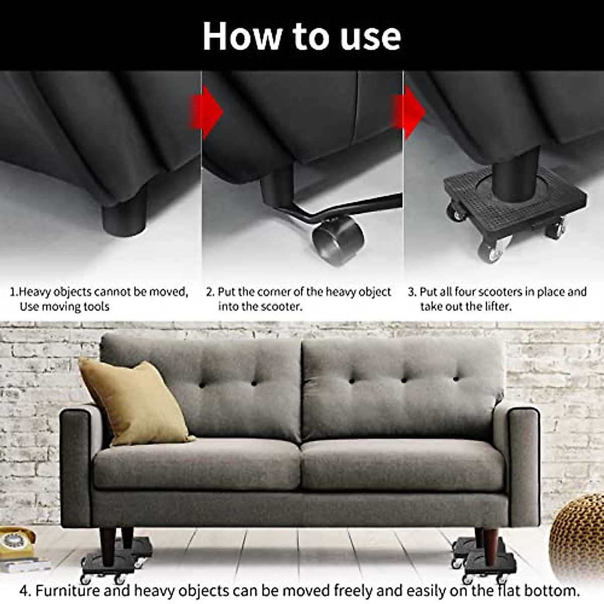 Furniture Dolly 5 Moving Wheels & Furniture Lifter - Heavy Duty 600Lbs Load Capacity Swivel Casters Furniture Movers,Appliances Roller for Heavy Objects,Washing Machine,Refrigerator