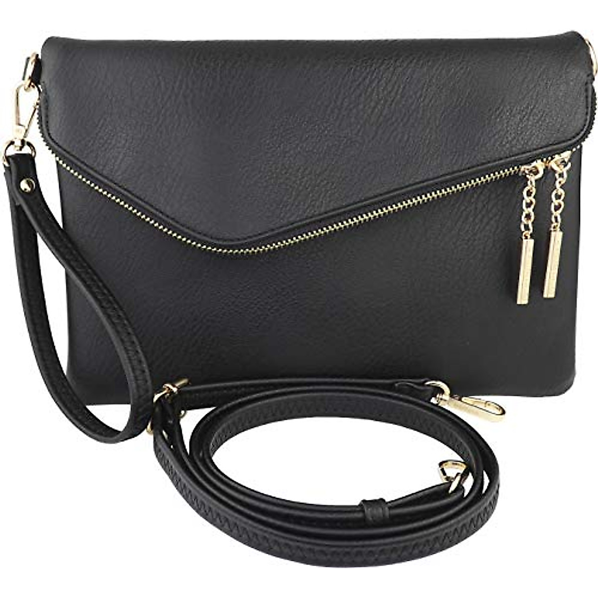 B BRENTANO Fold-Over Envelope Wristlet Clutch Crossbody Bag (Black.)