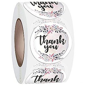 Sticker roll, Business Sticker, Bubble Envelope and Gift Bag Packaging Label, 3 Different Flower Patterns. 500 Sheets per roll, 1.5 inches in diamete。 (Black)