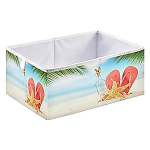 ALAZA Foldable Storage Bins, Empty Glass and Flipflops on Beach Storage Boxes Decorative Basket for Bedroom Nursery Closet Toys Books