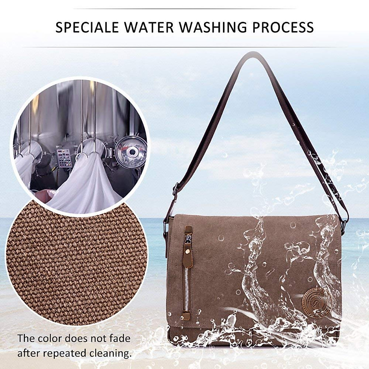 Unisex Messenger Bag Casual Canvas Bag Shoulder Sling Bag Satchel Messenger Bag for Men Work Office 13 inch Laptop Bag (Medium-Coffee)