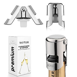WOTOR 3 Pack Champagne Stoppers with Stainless Steel Champagne Bottle Stoppers with Food Grade Silicone Reusable Champagne Cork, Saver Suitable for Champagne, Cava, Prosecco and Sparkling Wine（Silver）