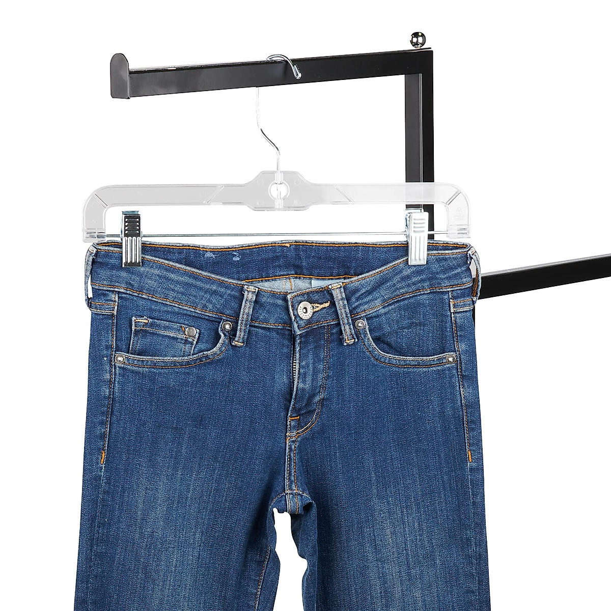 14 inch Clear Plastic Skirt and Pants Hangers - Pack of 20 - Perfect for Lightweight Fabrics Such As Rayon and Linen - Features Anchored Chrome Swivel Hooks, Hangbars, and Padded Metal Clips