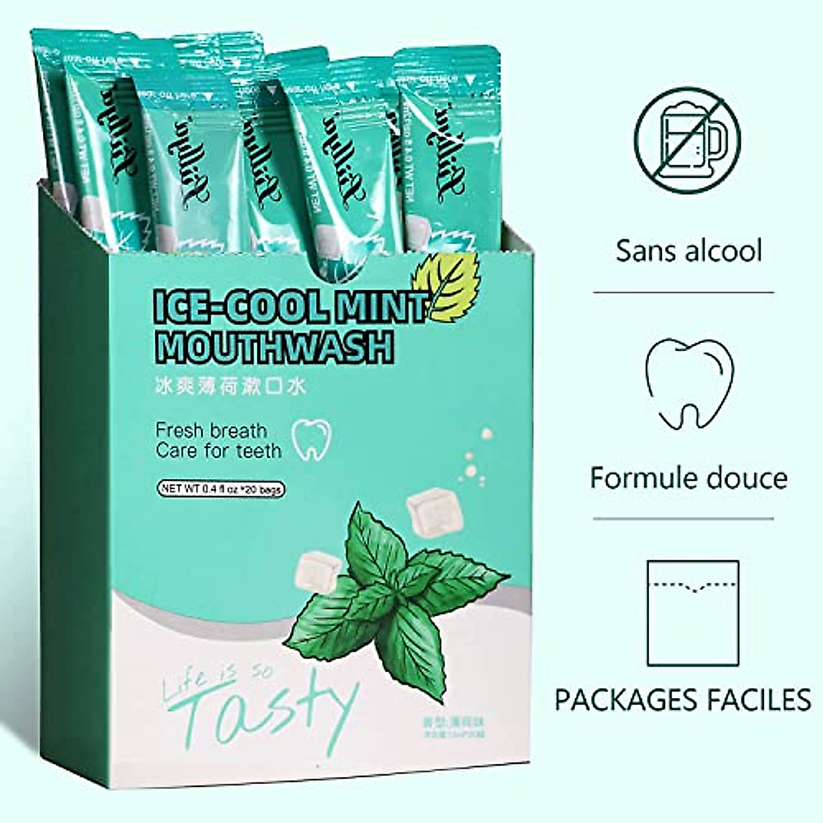 Liillya Travel Mouthwash, On The Go Single Use Mouthwash Packets Alcohol Free Mini Mouthwash for Adults Great for Work, Smokers, Hotels 20 Single Packs