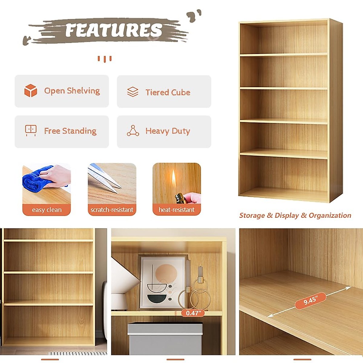 NELYE Basic Open Shelf Bookcase - 2-Tier Small Tiny Wooden Cube Storage Shelves Split Bookshelf, White