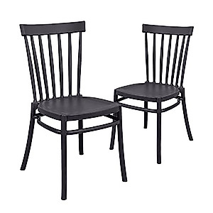 CangLong PP School House Back Armless Dining Side Chair for Dining, Living Room,Bedroom, Kitchen, Set of 2, Black