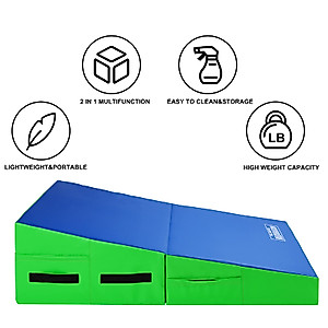 Incline Gymnastics Mat Wedge 48'' Folding Gymnastics Gym Fitness Skill Shape Tumbling Mat for Kids Play Home Exercise Aerobics (48'' Green)