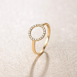 FANCIME 14K Solid Yellow Gold Genuine Diamond Open Circle Statement Ring 0.125CTTW Fine Jewelry For Women Teens, SIZE 7