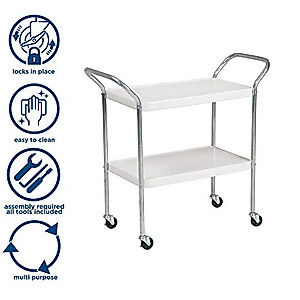 COSCO Stylaire 2 Tier Serving Cart, White & Silver