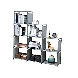 YCOCO 9 Cubes Bookshelf Office Storage Shelf Plastic Storage Cabinet,Adjustable Stackable DIY Bookshelf for Kid,Home Furniture Storage Bookcase,Grey