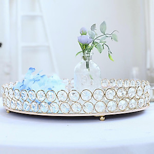 Efavormart 16" x 12" Gold Metal Crystal Beaded Decorative Serving Tray Oval Mirror Tray for Wedding Birthday Party