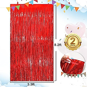 Red Streamers Foil Fringe Curtain 3.3 x 8.3ft Party Streamers 2Pack Metallic Streamer Curtains Mermaid Birthday Themed Party Decorations Tinsel Curtain for Parties Streamers for Wedding Xmas Decor