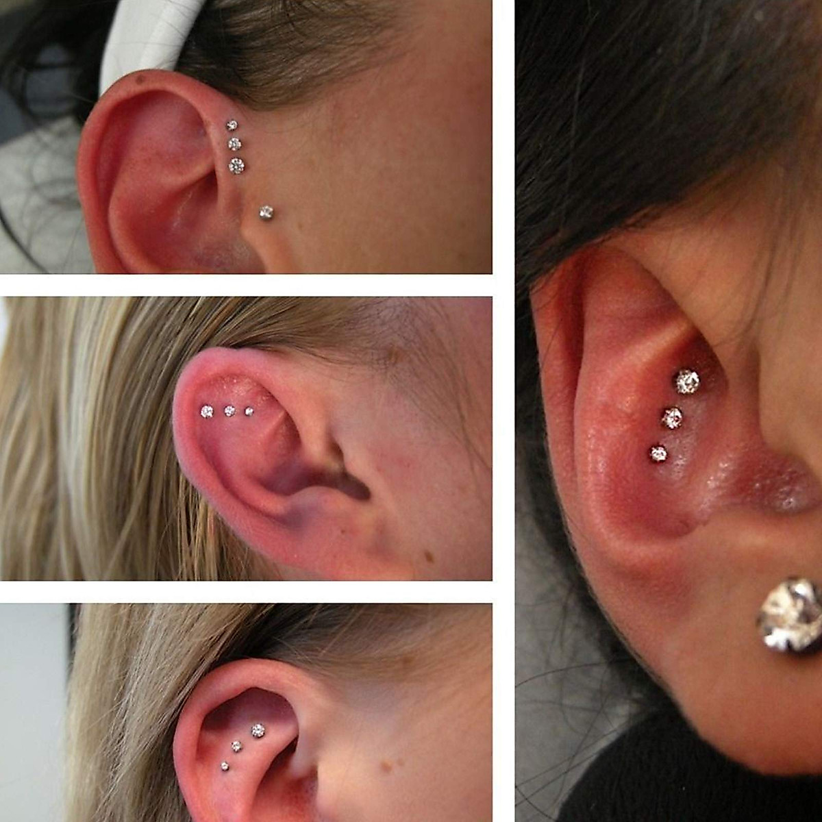 Silver Stud Earrings for Women Men 4 Pairs of Hypoallergenic Small White Gold Plated Cubic Zirconia Cartilage Earrings Jewelry Sets (2mm/3mm/4mm/5mm)