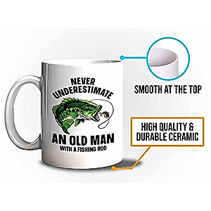 Fisher Coffee Mug 11oz White - old man with a fishing rod - Fisherman Outdoorsmen Fishing Lake Lover Reel Dad Bass Lover Part Time Hooker
