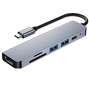 6 In1 Alloy USB-C Hub Type C to 4K HDMI-Compatible USB3.0 Adapter Docking Station Converter for Type-C Laptop for MacBook for ChromeBook