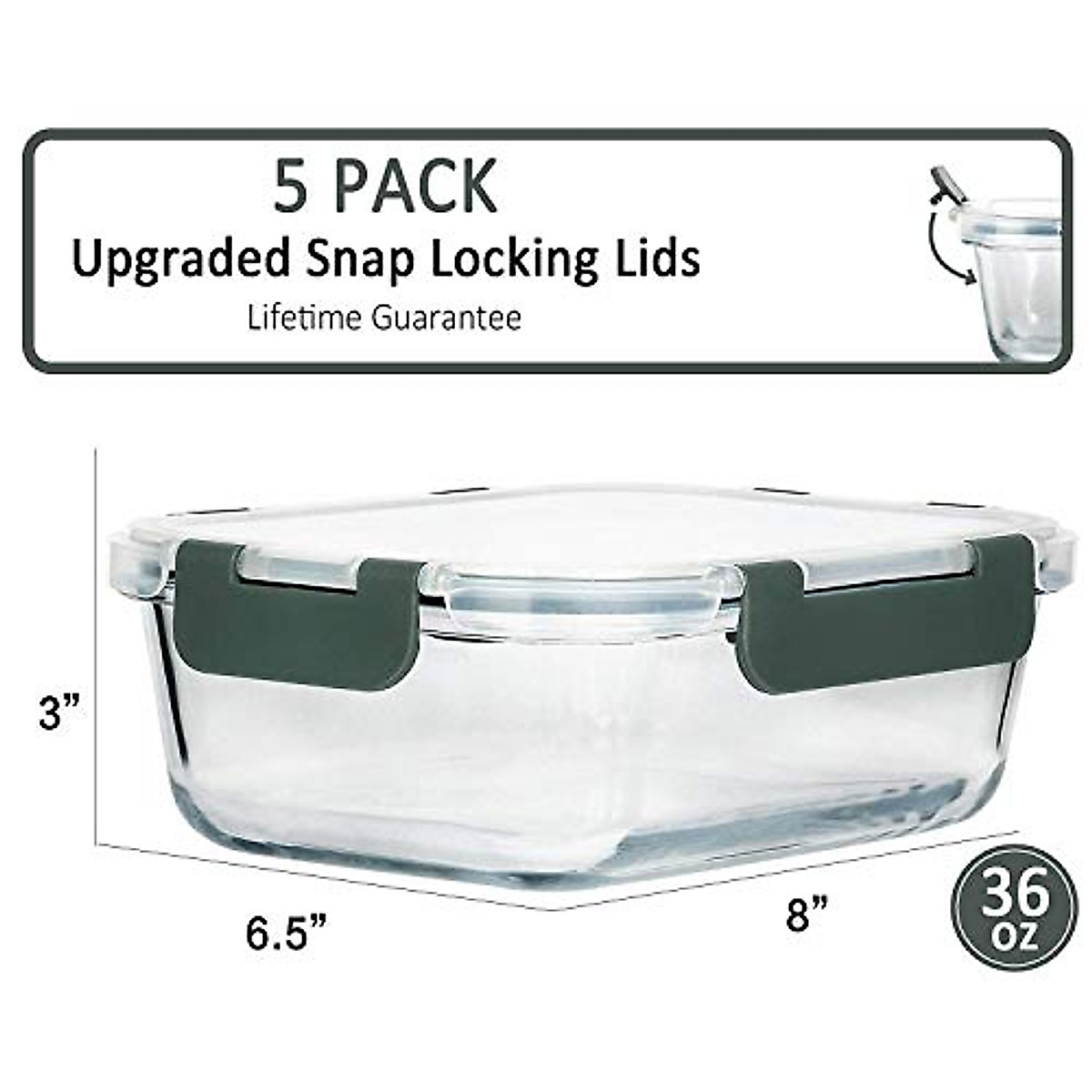 MCIRCO 36oz Glass Meal Prep Containers set of 5 and Glass Food Storage Containers Set