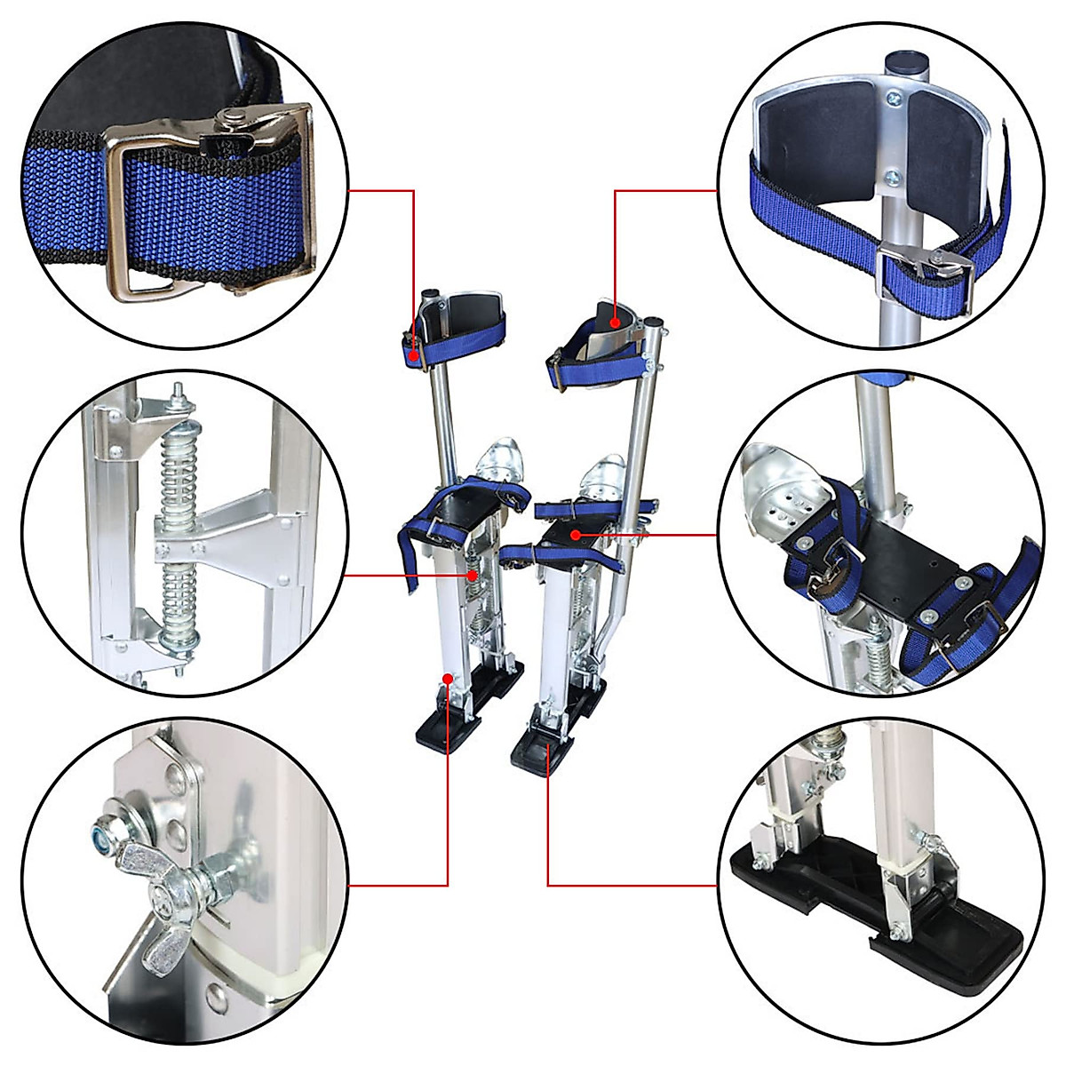 marddpair Drywall Stilts 18-30 inch Grade Adjustable Auminum Tool Stilt for Painting or Cleaning - Silver