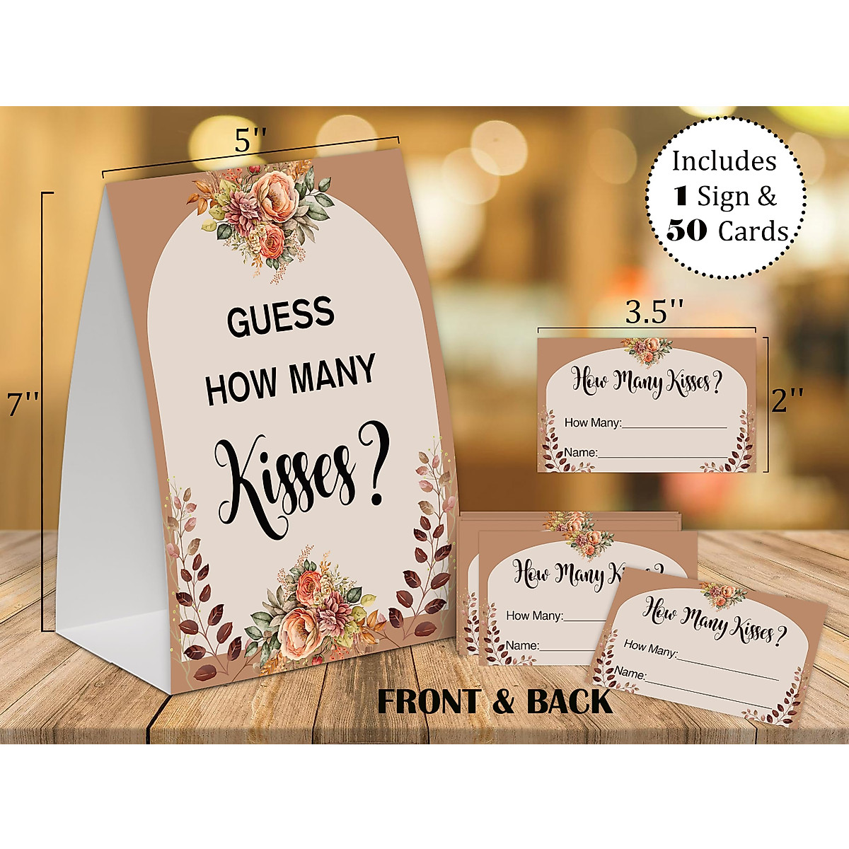 Rustic Orange Floral How Many Kisses Bridal Shower Game,Wedding Shower Games,Engagement Party Games,Bachelorette Party Games,Bridal Shower Decorations(1 Sign & 50 Guess Cards),13