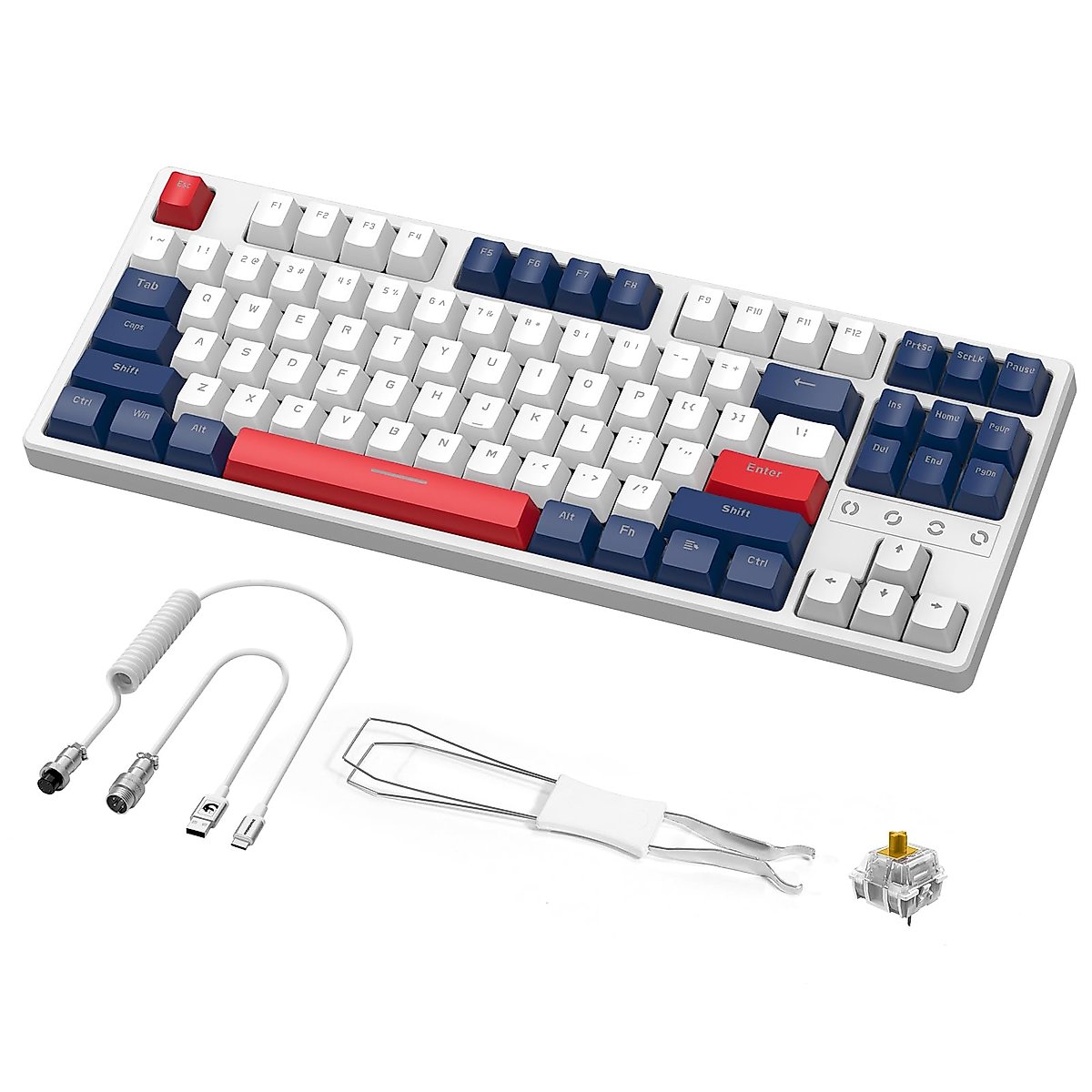 Wireless Gaming Keyboard and Custom Coiled USB C Cable,Triple Mode 2.4GHz/BT 5.0/USB-C,TKL Hot Swappable Mechanical Keyboard Yellow Switches,Rechargeable 3000mAh for PC PS5 PS4 Xbox-2 in 1 Kit